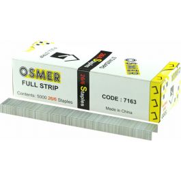 STAPLES - OSMER STANDARD 26/6 FULL STRIP STAPLES - BOX OF 5000 - 7163