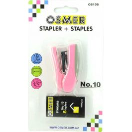 OSMER NO. 10 STAPLER WITH STAPLES - PINK - OS10SPINK