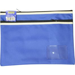 POLYESTER PENCIL CASE - 2 ZIP -35 X 26CM - BLUE - P3526B2