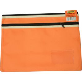 POLYESTER PENCIL CASE - 2 ZIP -35 X 26CM - ORANGE - P3526O2