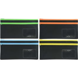 POLYESTER - BLACK PENCIL CASE WITH NAME CARD - 2 ZIP 35 X 18CM - POLB3518