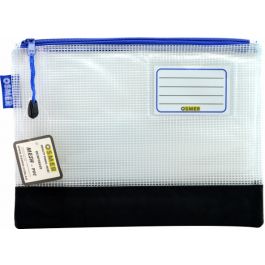 REINFORCED NYLON BOTTOM - CLEAR MESH CASE 27.5 X 20.5CM - BLUE ZIP - RMA5B